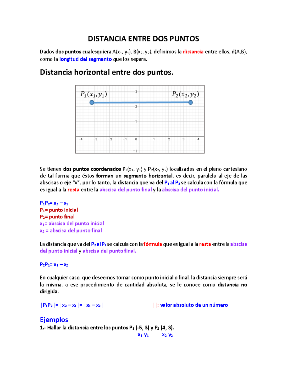 Distancia entre dos puntos: Conceptos y Ejemplos Matemáticos - Studocu