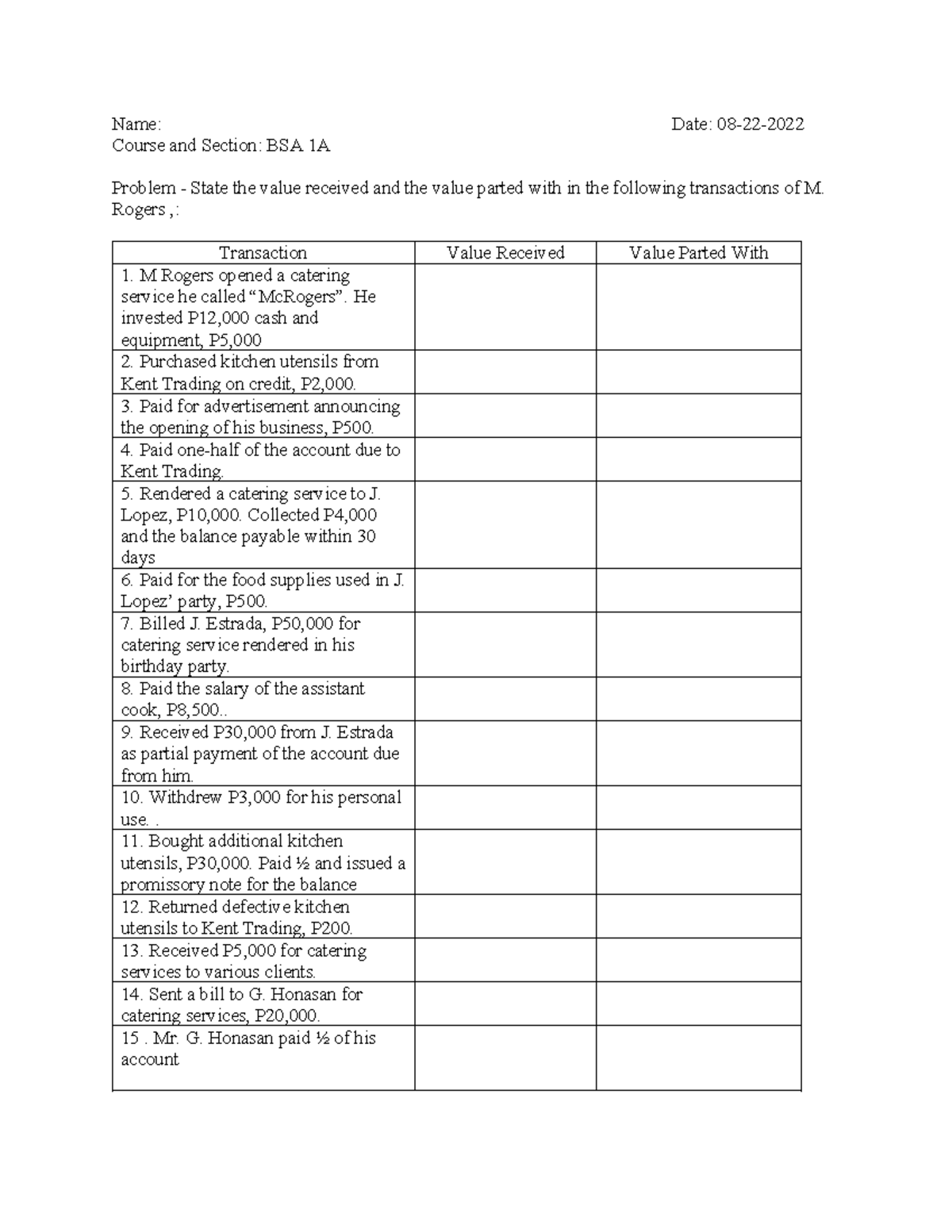 Assignment: Transaction Equation Analysis on FAR Acc (BSA 1A) - Studocu