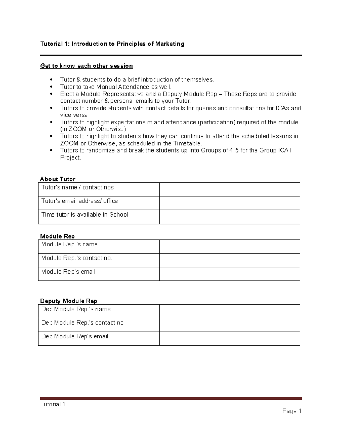 Tutorial 1: Intro to Marketing Principles & Group Activities - Studocu