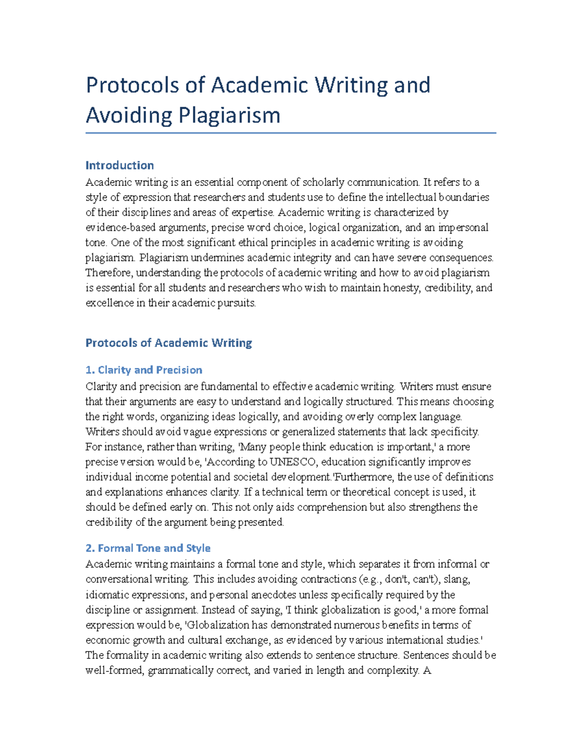 Expanded Academic Writing Assignment: Protocols & Plagiarism Avoidance ...