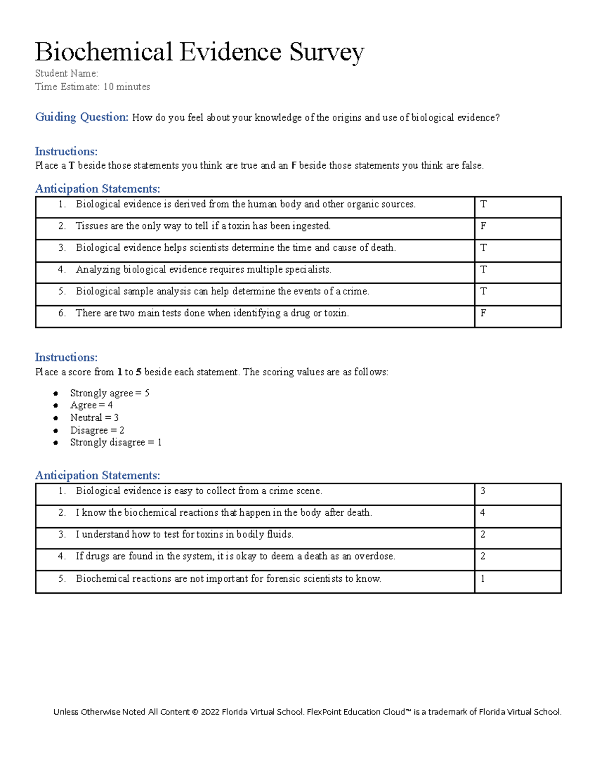 Biochemical evidence survey - Biochemical Evidence Survey Student Name ...
