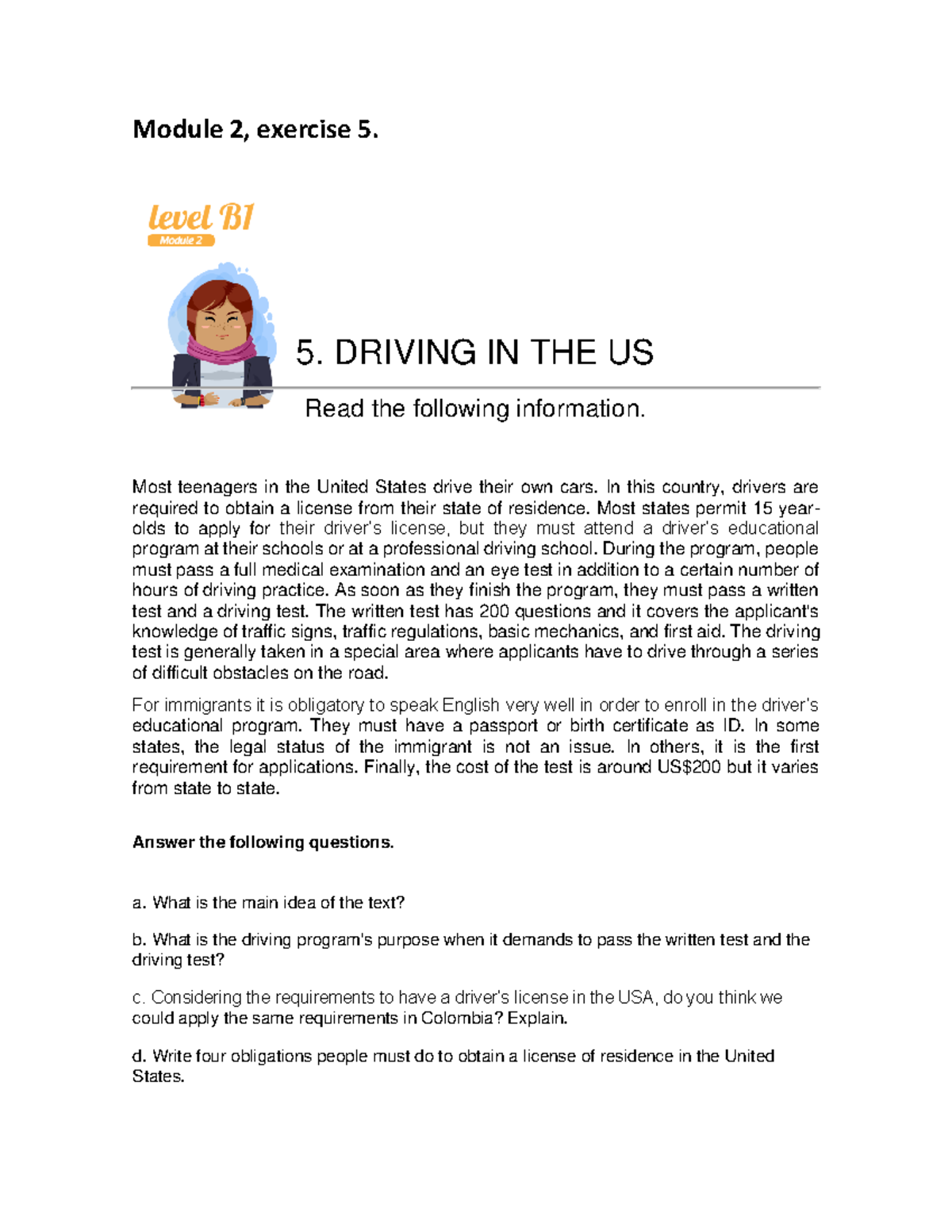 Module 2 - Exercise 5: Driving Requirements in the US - Studocu