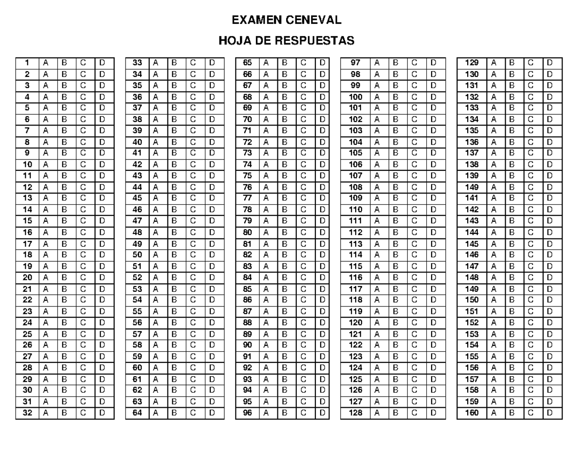 HOJA DE RESPUESTAS EXANI III - EXAMEN CENEVAL - Studocu