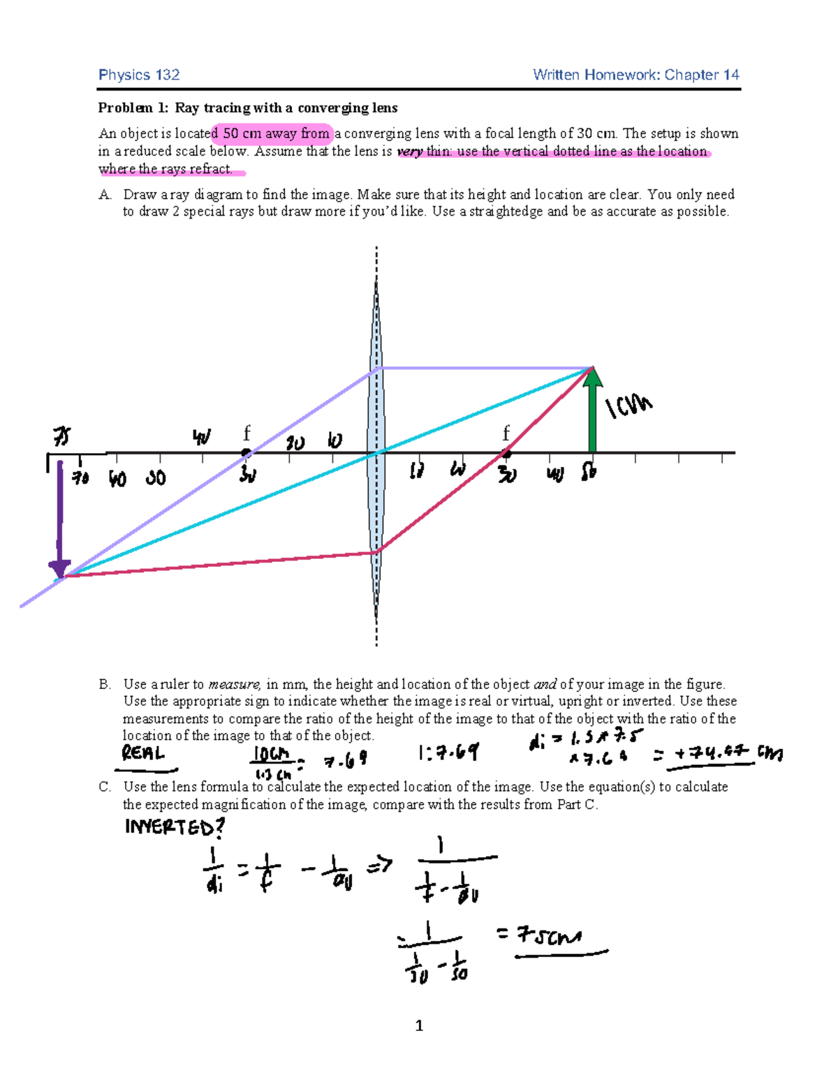 Ch 14 - Written Homework: Ray Tracing & Optical Power - Sp24 - Studocu