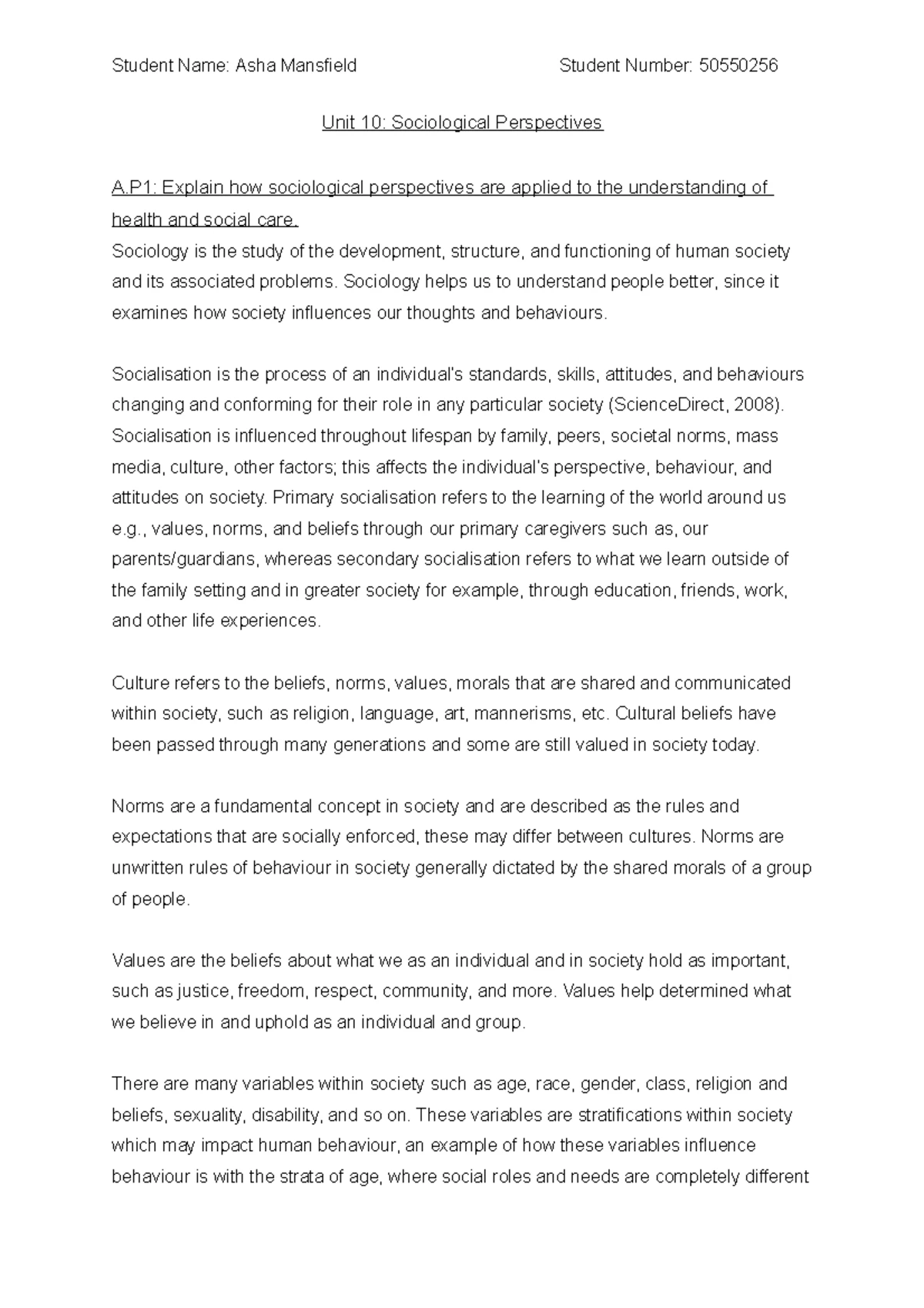 Unit 10 sociology assignment complete - Unit 10: Sociological ...