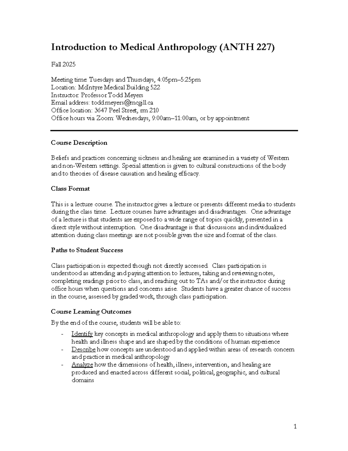 ANTH 227: Syllabus for Introduction to Medical Anthropology (Fall 2025) - Studocu