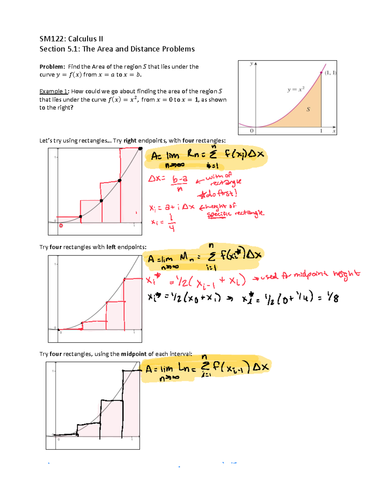 SM122: Calculus II - Area and Distance Problems Explained - SM12 2 ...