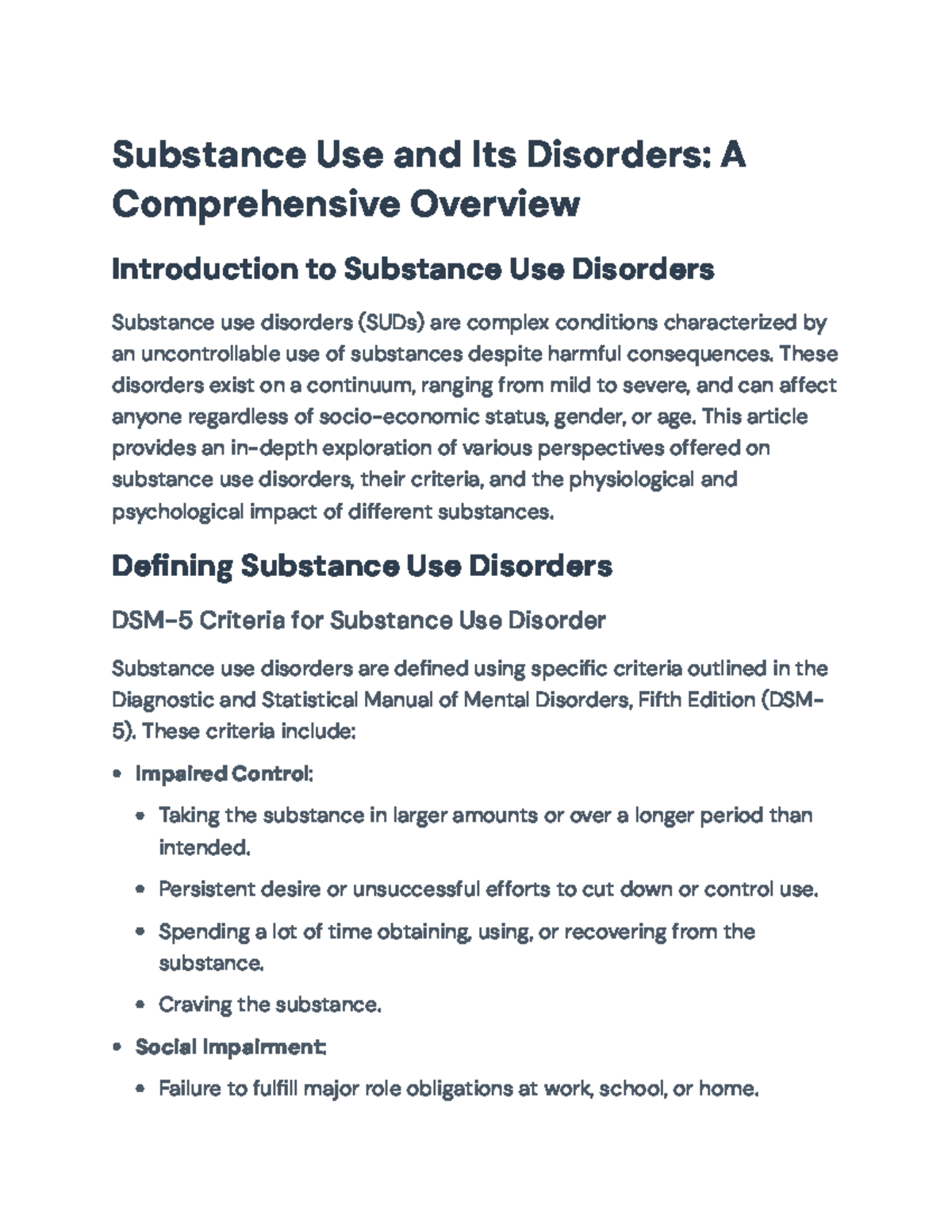 Comprehensive Overview of Substance Use Disorders: Criteria and Impacts ...