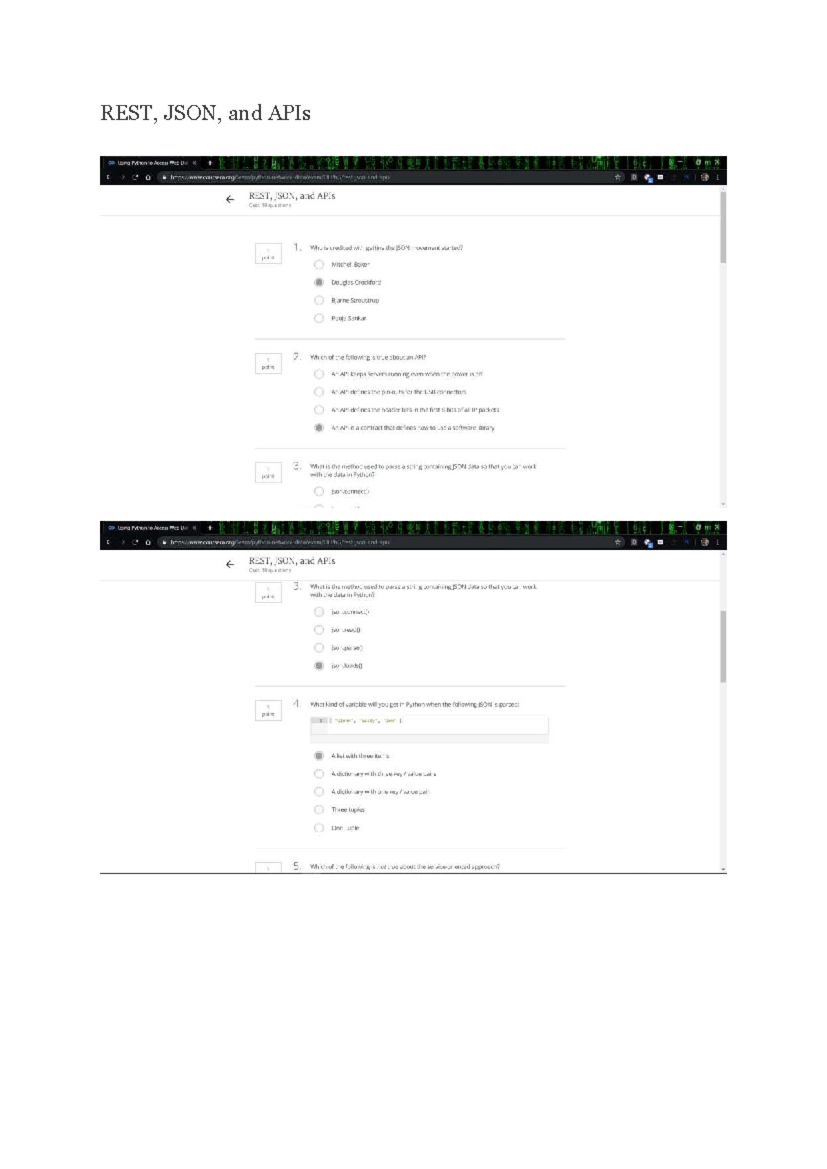 REST, JSON, and APIs Quiz (S Using Python) - 10 Questions - Studocu