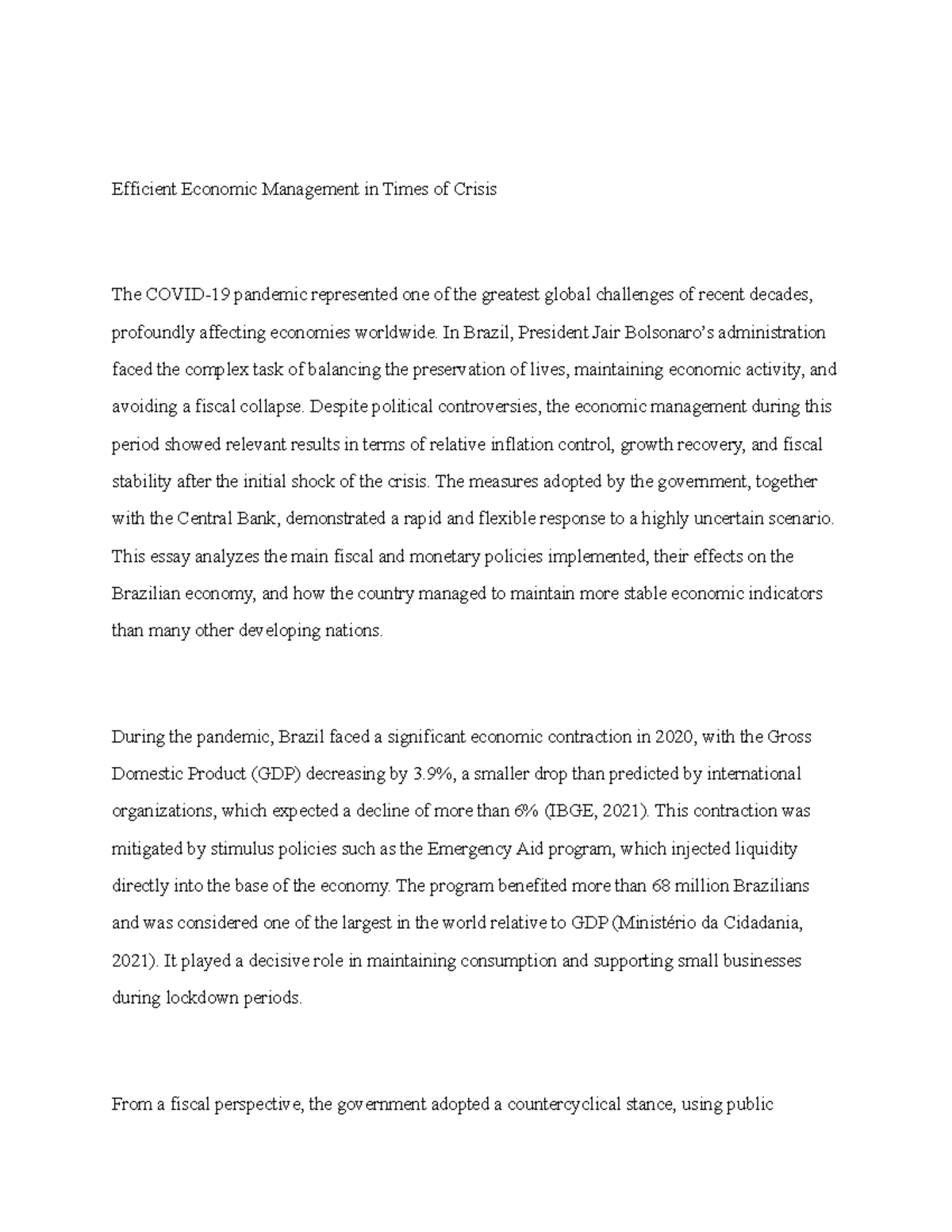 Economic Management in Brazil During COVID-19 Crisis: Analysis and ...