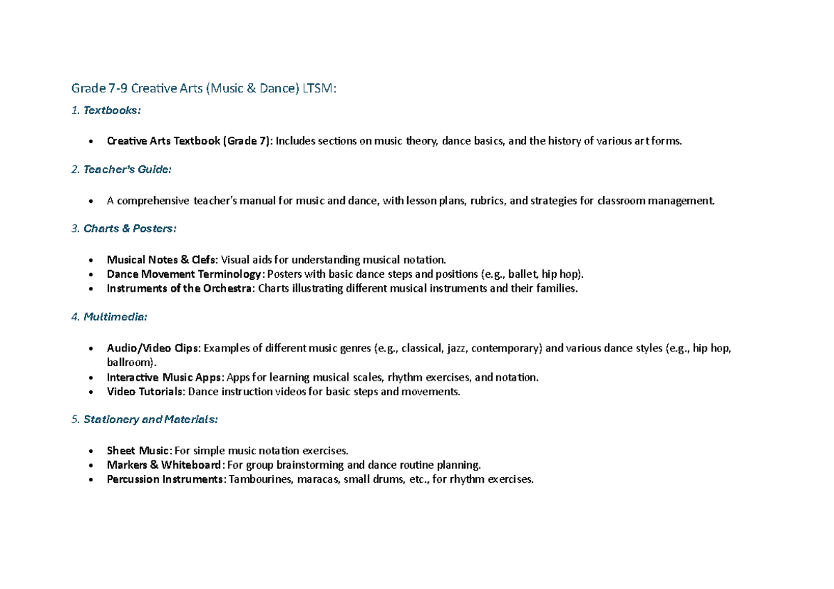 Creative Arts LTSM for Grades 7-9: Music & Dance Resources - Studocu