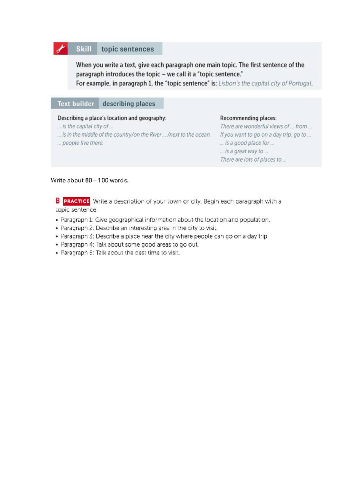 Writing exercise - Describing places - Skill topic sentences When you ...