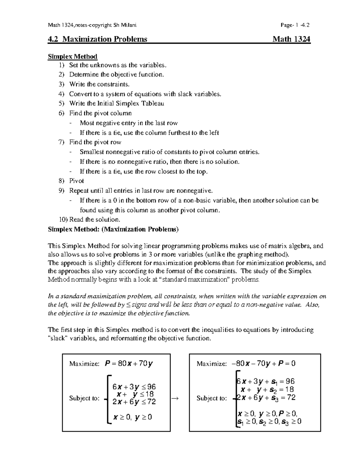 1324 - Lecture Notes on Maximization Problems & Simplex Method - Studocu