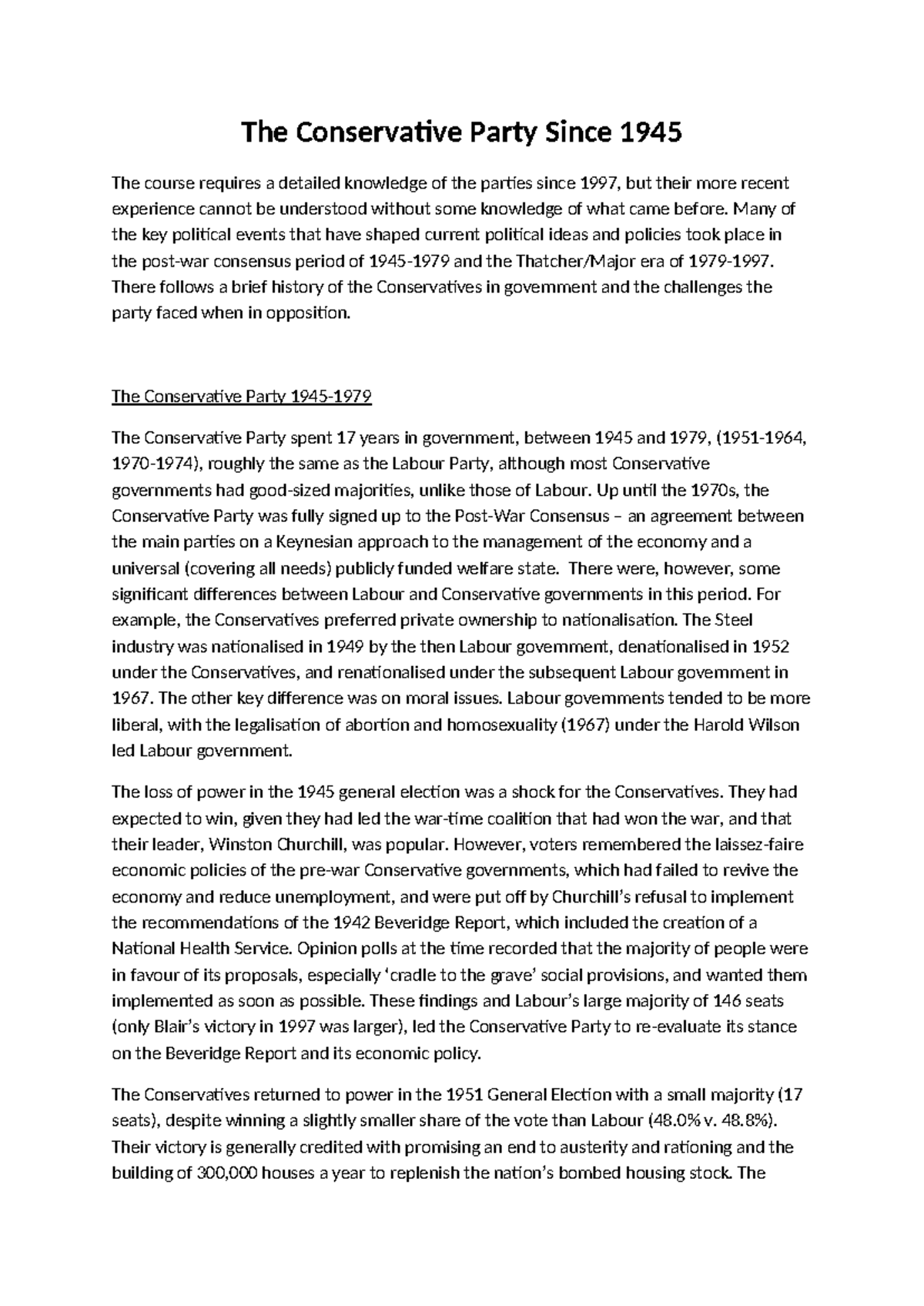 A Historical Overview of the Conservative Party (1945-1997): Key Events ...