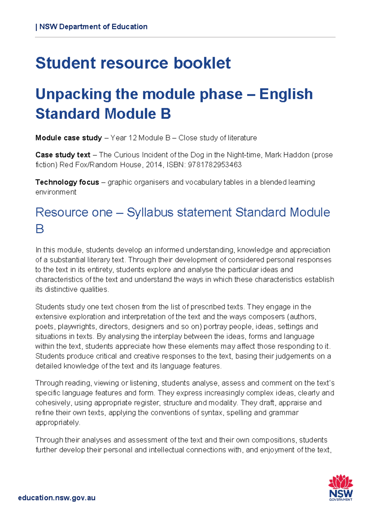 English standard module b unpacking phase curious student booklet s6 ...