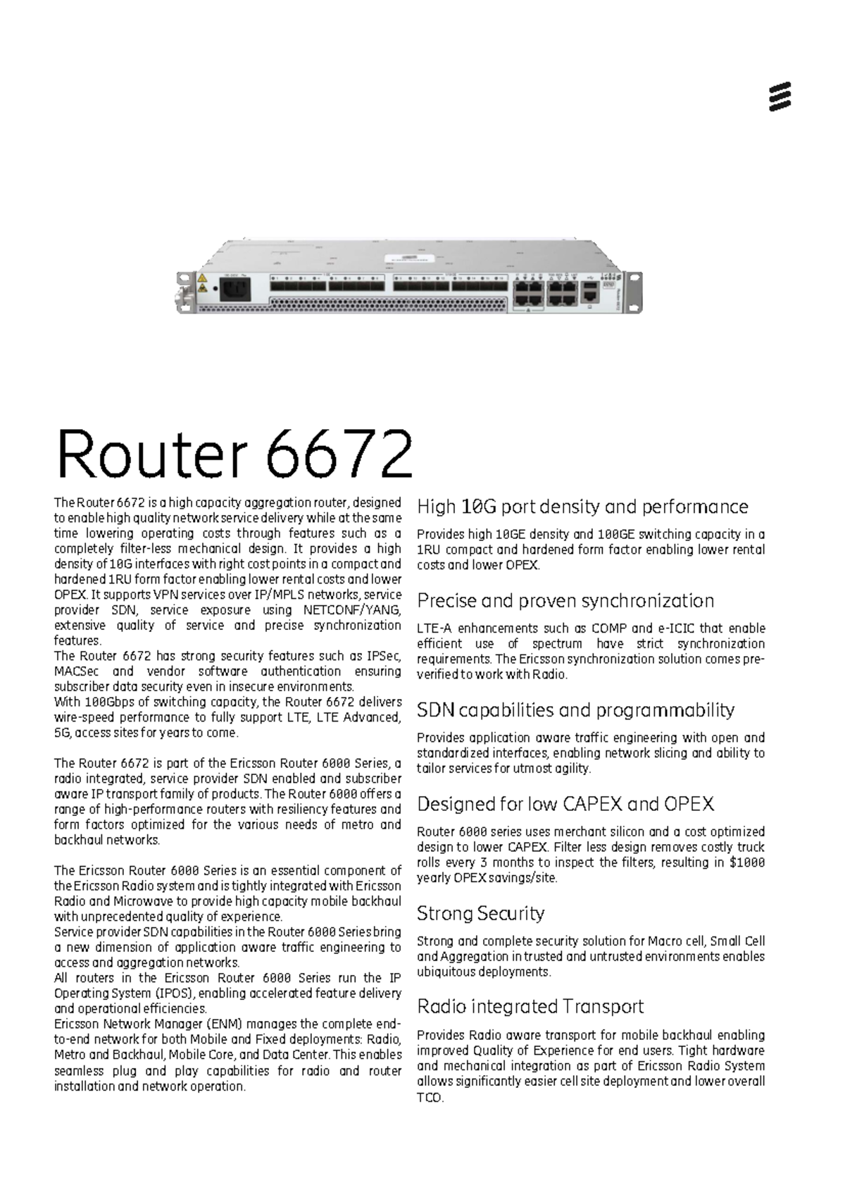 Router 6672 Datasheet: High Capacity Aggregation Router Overview - Studocu