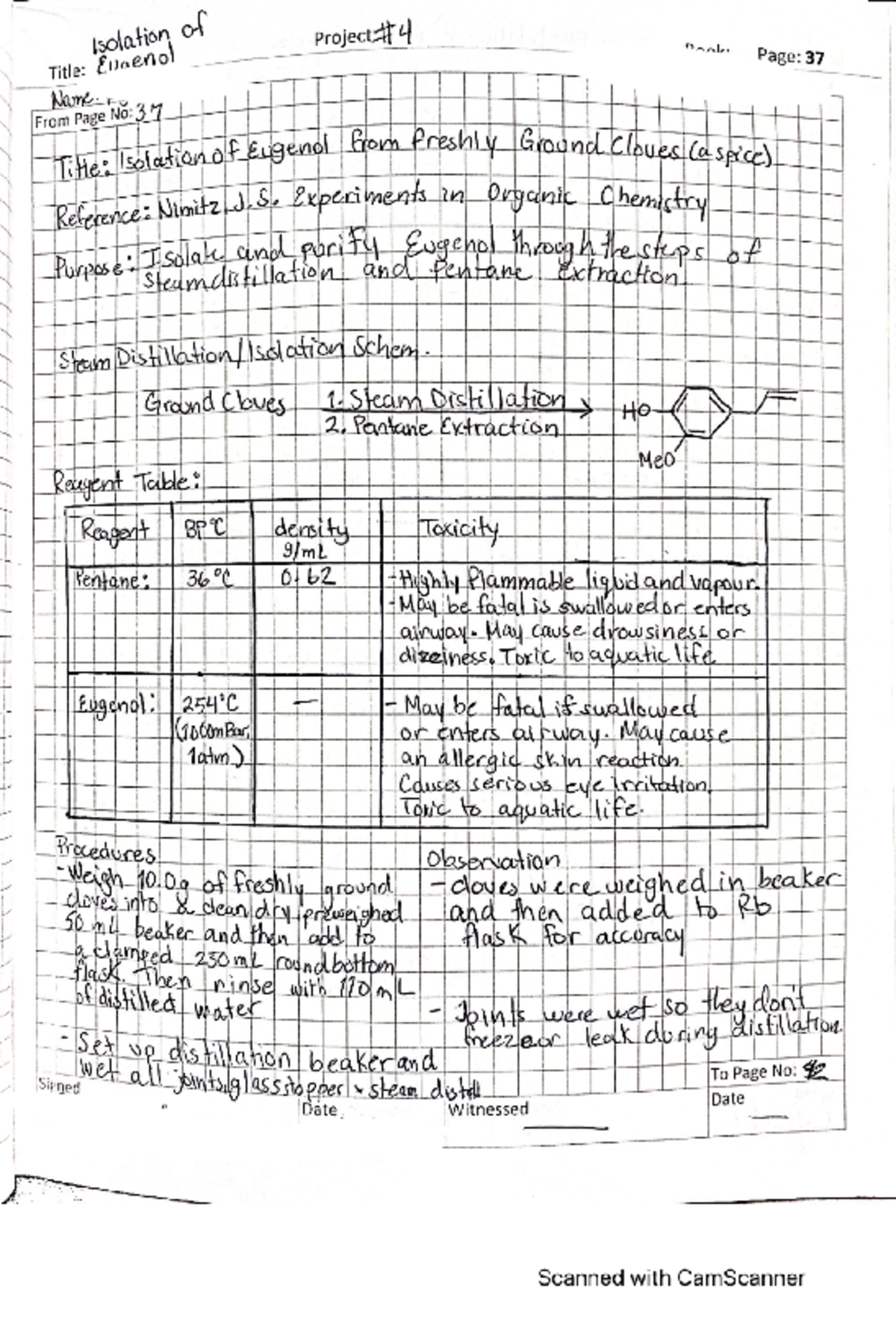 Orgo Lab Report 5 - Isolation and Purification of Eugenol from Cloves ...