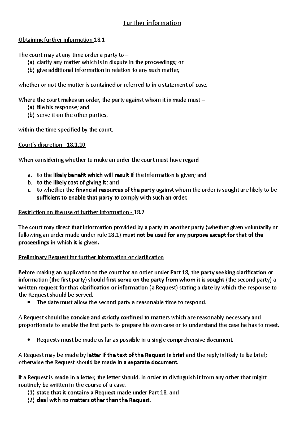 Further information - The court may at any time order a party to – (a ...