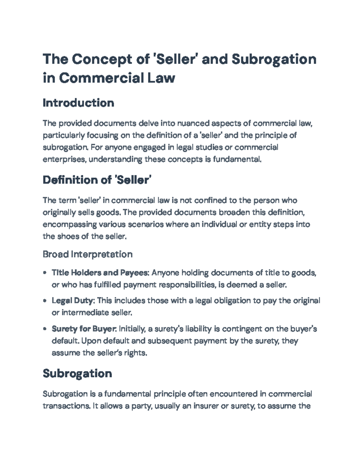 Commercial Law Concepts: Seller Definition & Subrogation Principles ...