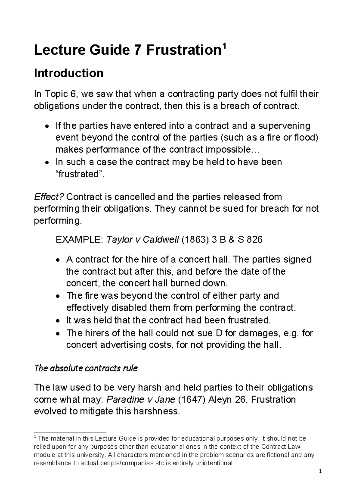 Lecture Guide 7: Understanding Frustration in Contract Law - Studocu