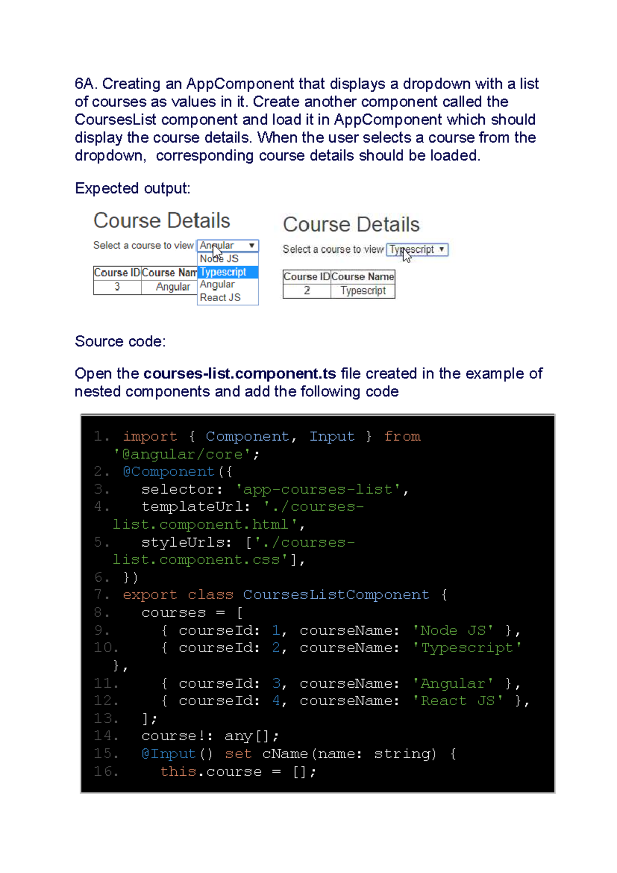 6A. Creating a Dropdown Component for Course Selection and Details ...