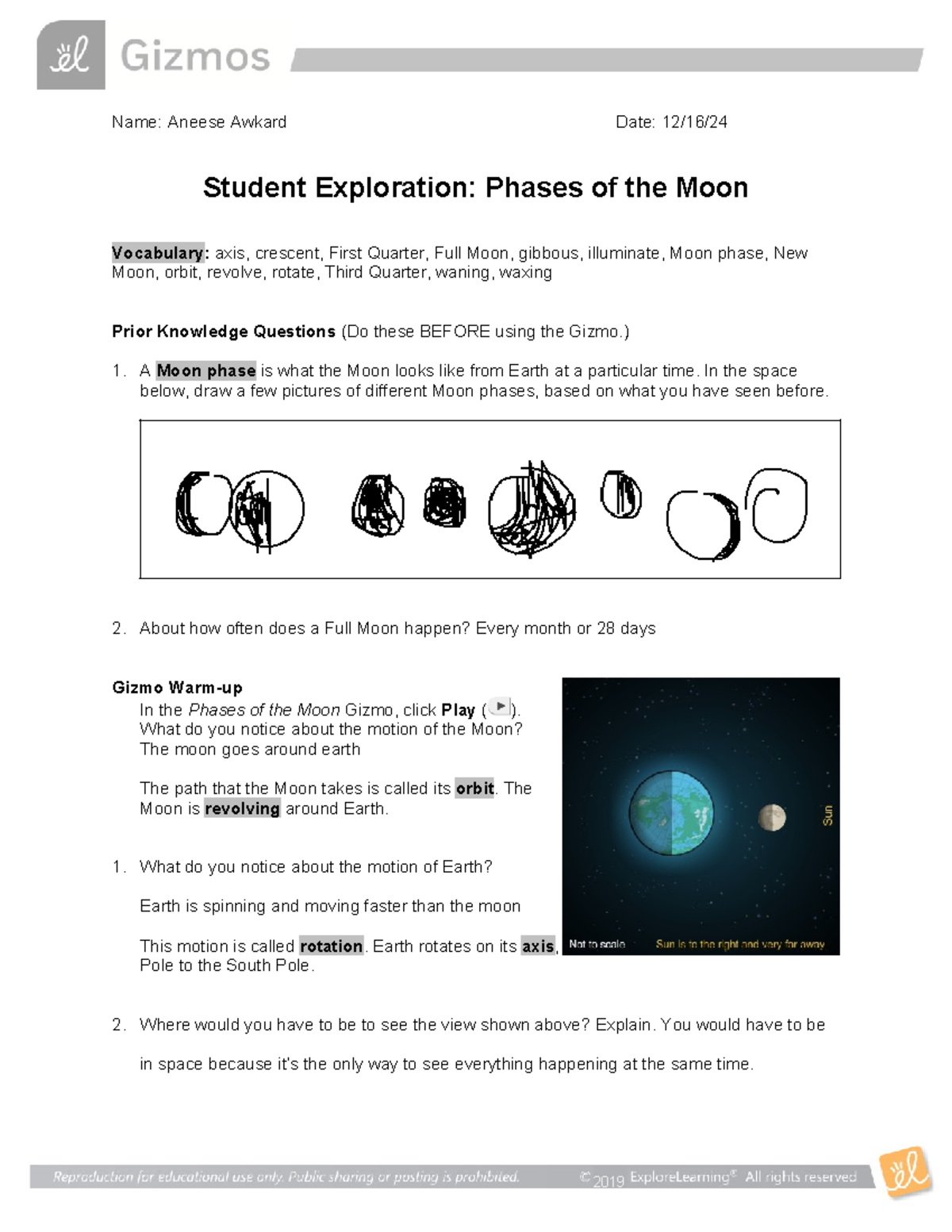 Exploration Sheet Answers: Phases of the Moon SE - 2019 Guide - Studocu