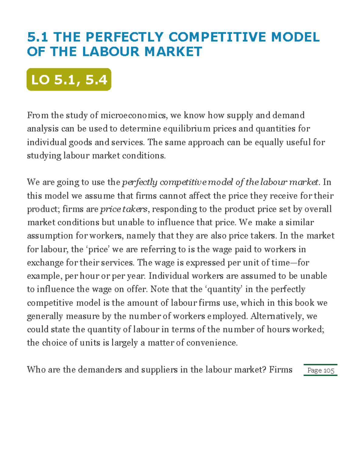 5.1 The Perfectly Competitive Labour Market Model - LO 5.1, 5.4 - Studocu