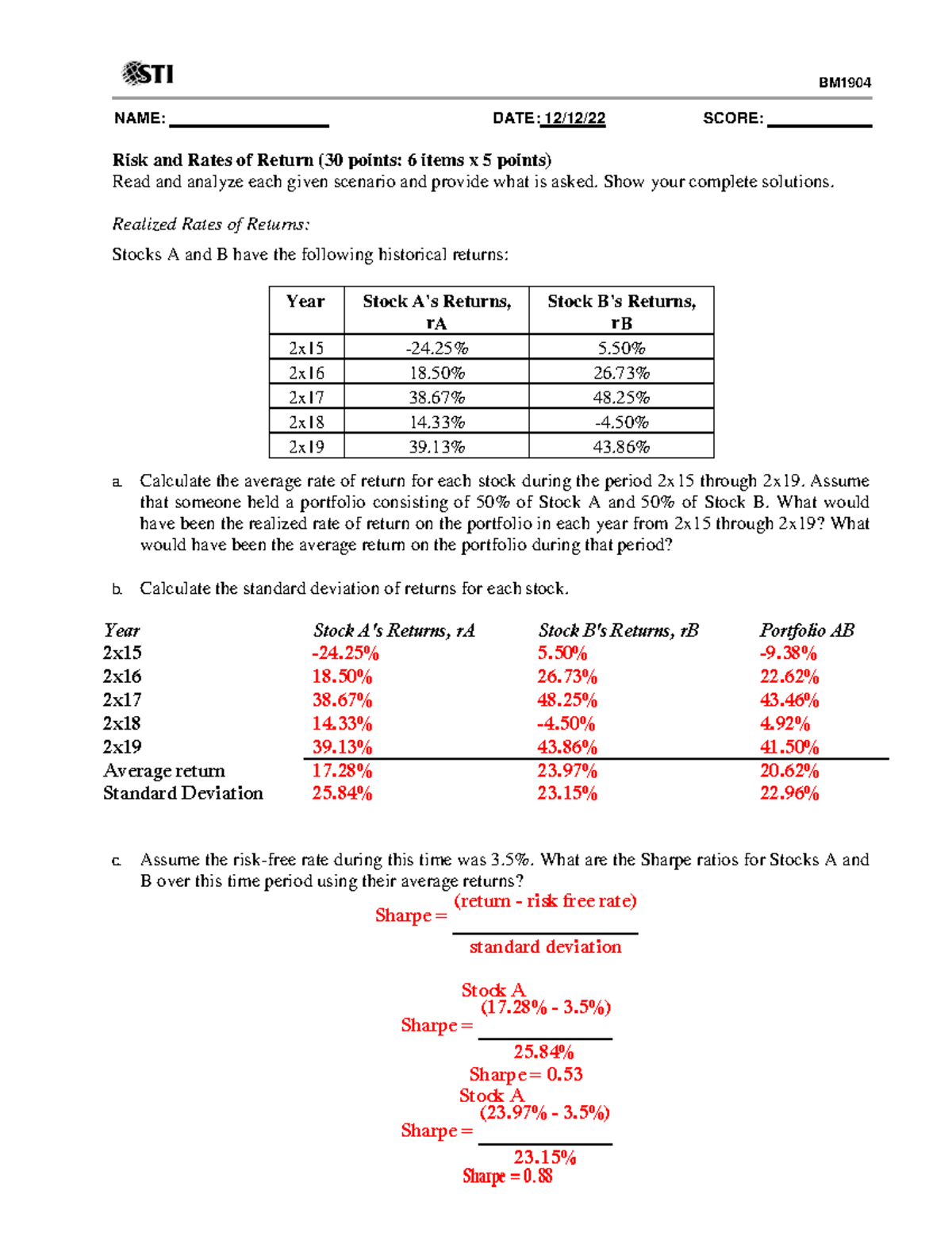 08 Task Performance 1 - Rates of Return & Risk Analysis - Studocu