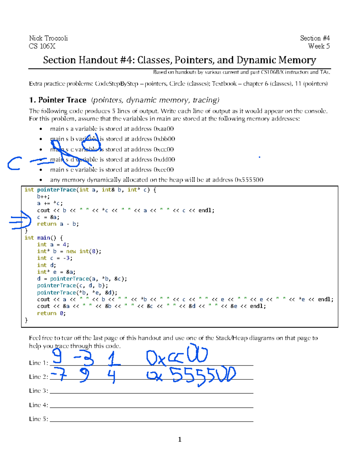 Section 4 - example question - Nick Troccoli Section CS 106X Week 5 ...