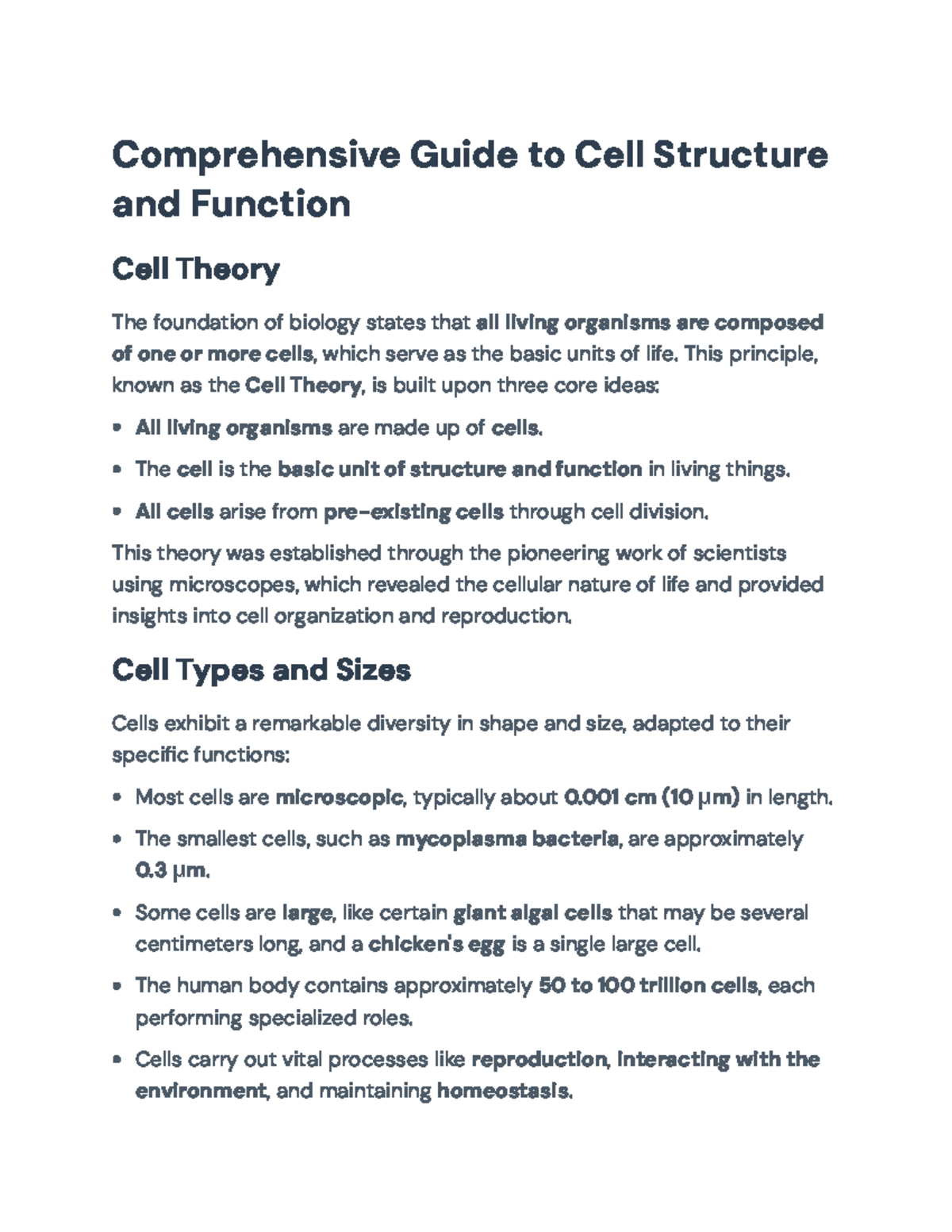 Comprehensive Study of Cell Structure & Function (BIO101) - Studocu