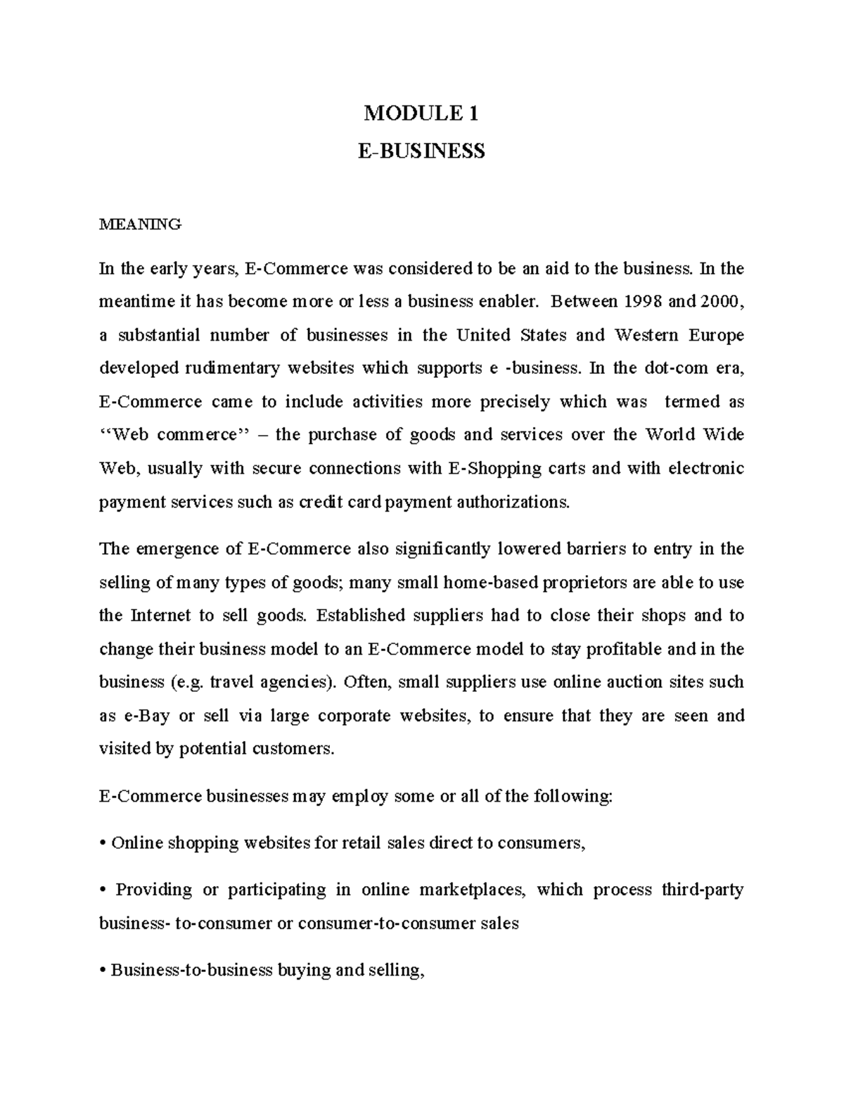 Module 1E business study material 1 E BUSINESS - MODULE 1 E-BUSINESS ...