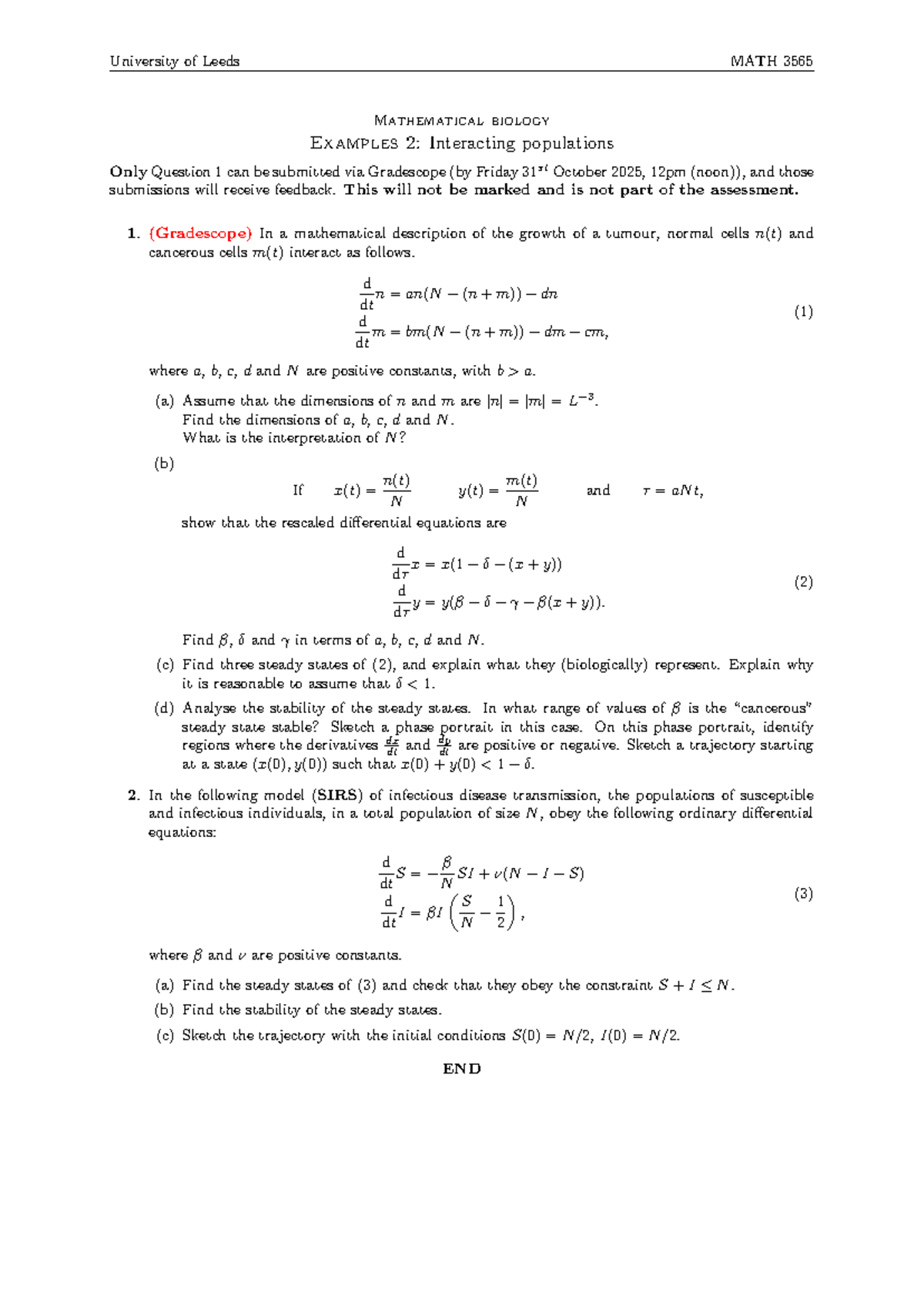 MATH 3565 Examples 2: Mathematical Biology Interacting Populations ...