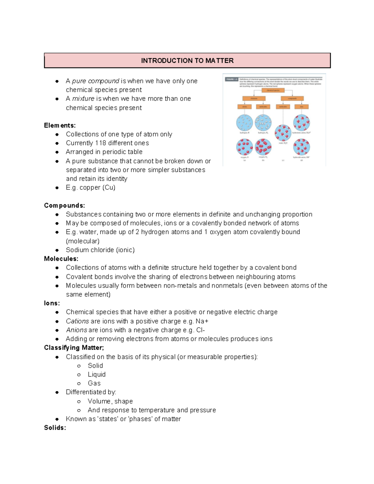 Unit 1 Week 1A - Introduction to Matter and Its Classification - Studocu