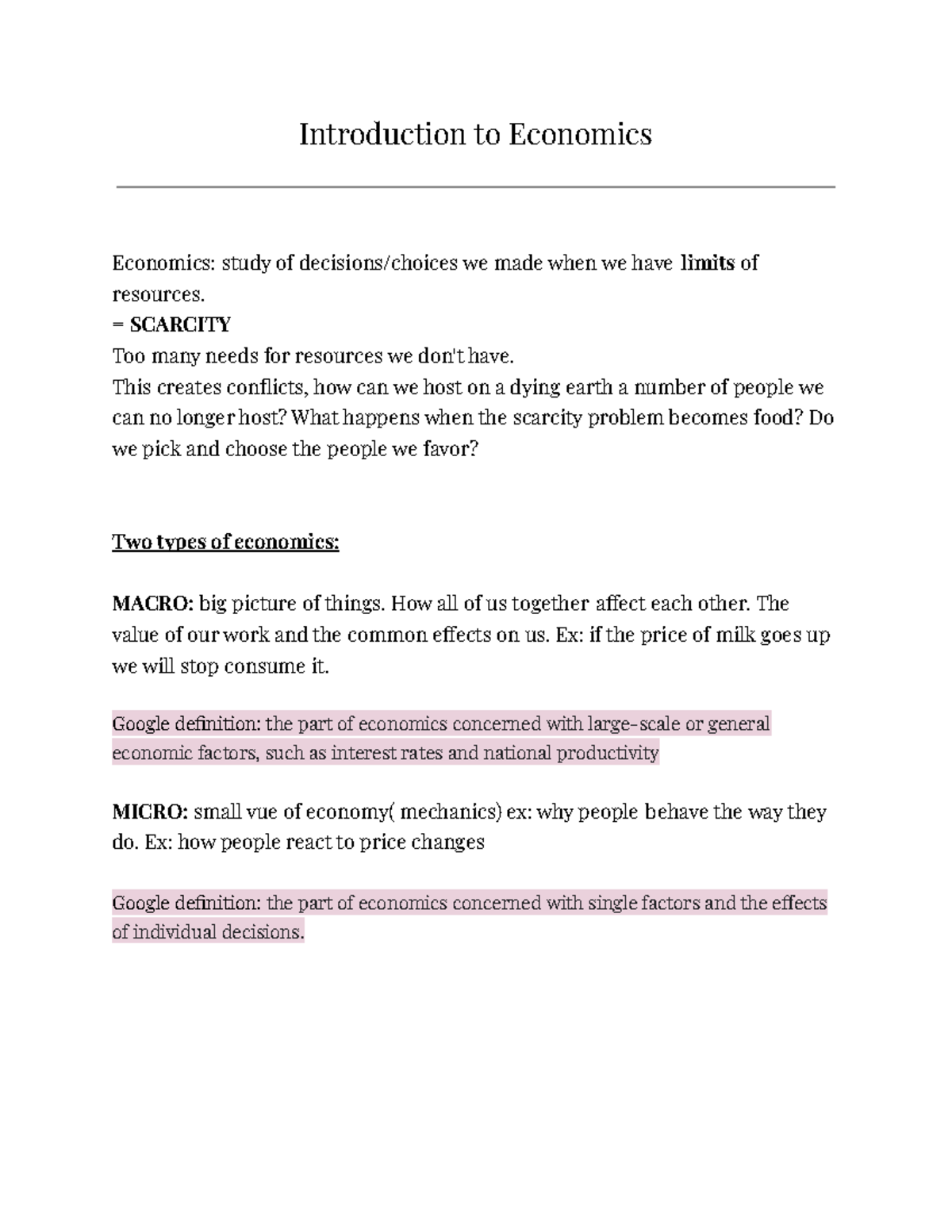 Economics 101: Understanding Scarcity and Production Factors - Studocu