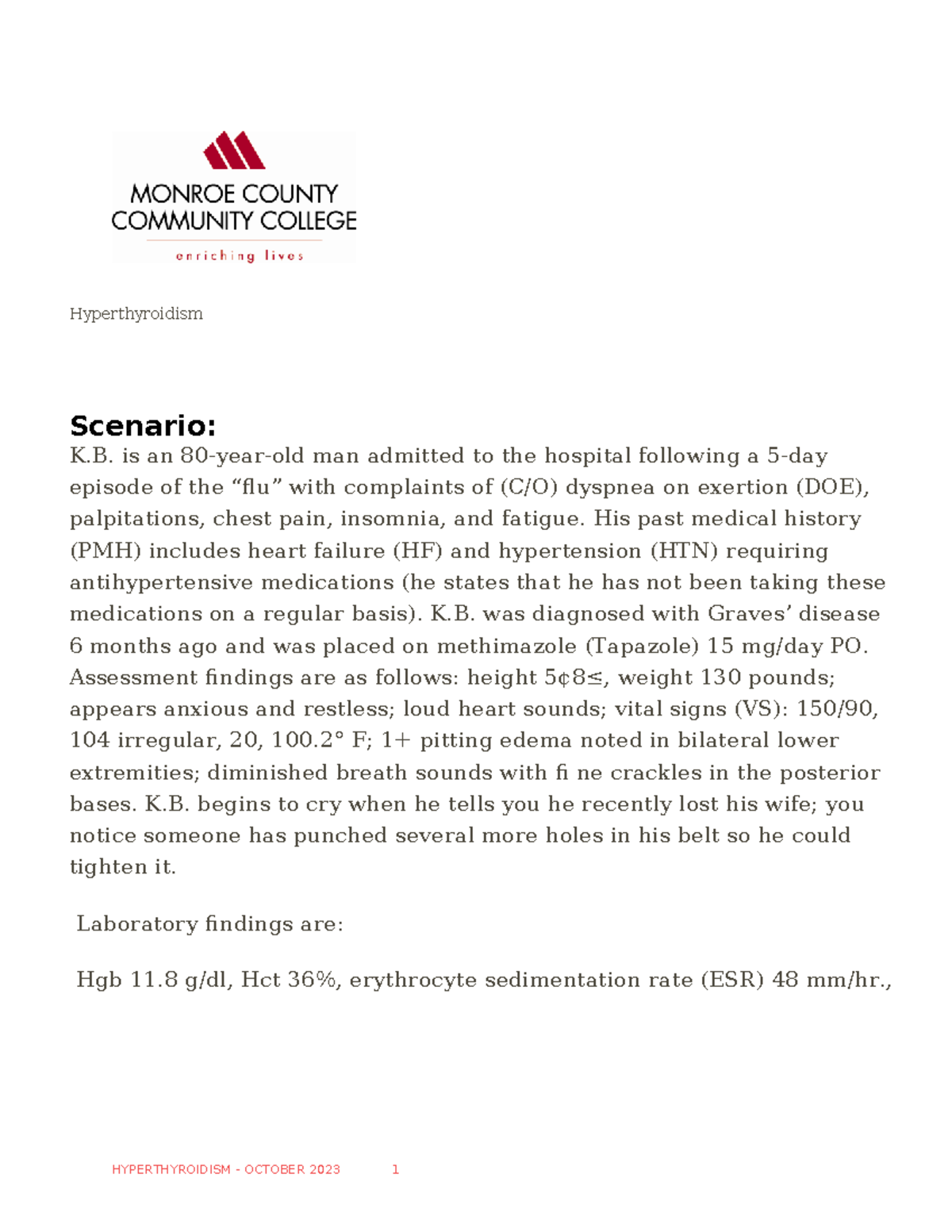 Hyperthyroidism Case Study: K.B.'s Clinical Scenario Analysis - Studocu
