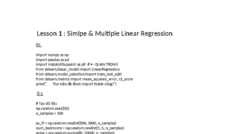 Lesson 1: Simple & Multiple Linear Regression (DHTN - Module-3) - Studocu