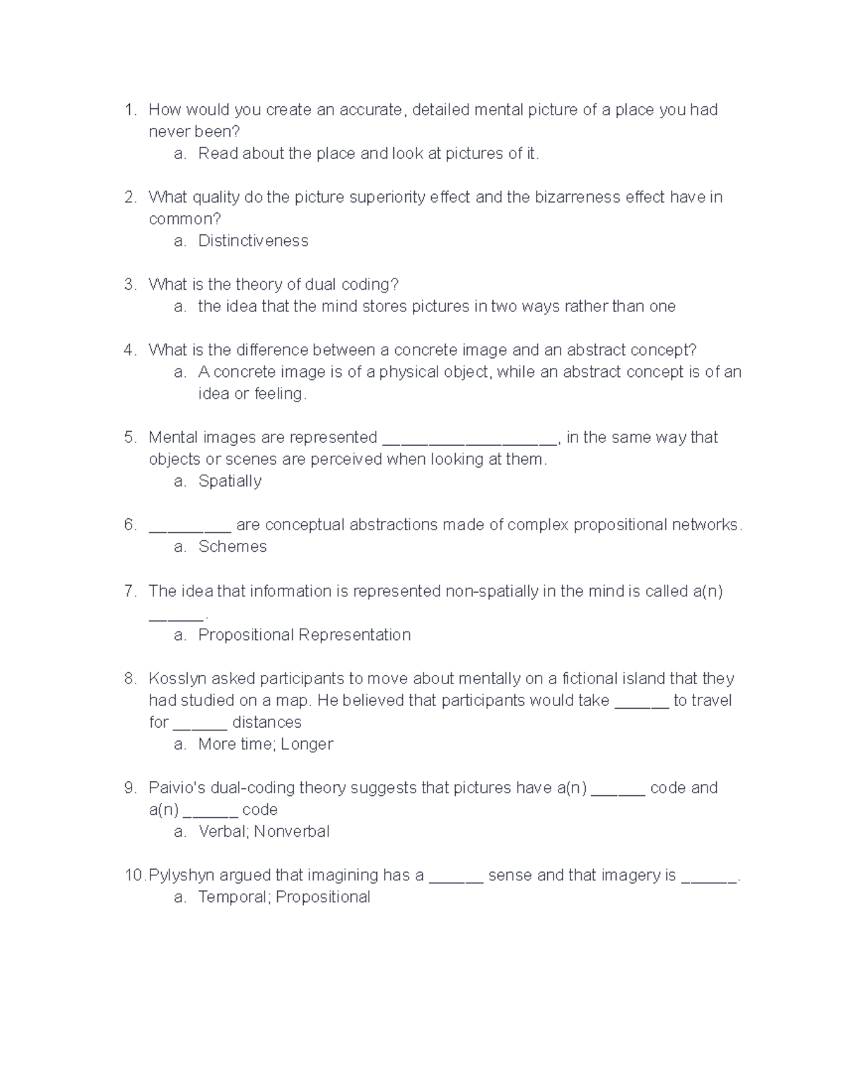 Chapter 9: Practice Questions on Mental Imagery Concepts - Studocu