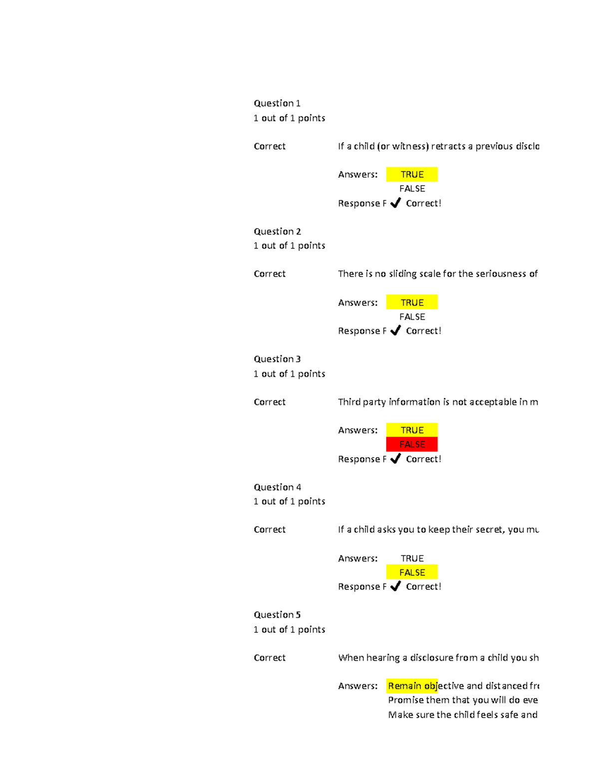 Child Safety Course: Key Concepts and Mandatory Reporting Quiz - Studocu