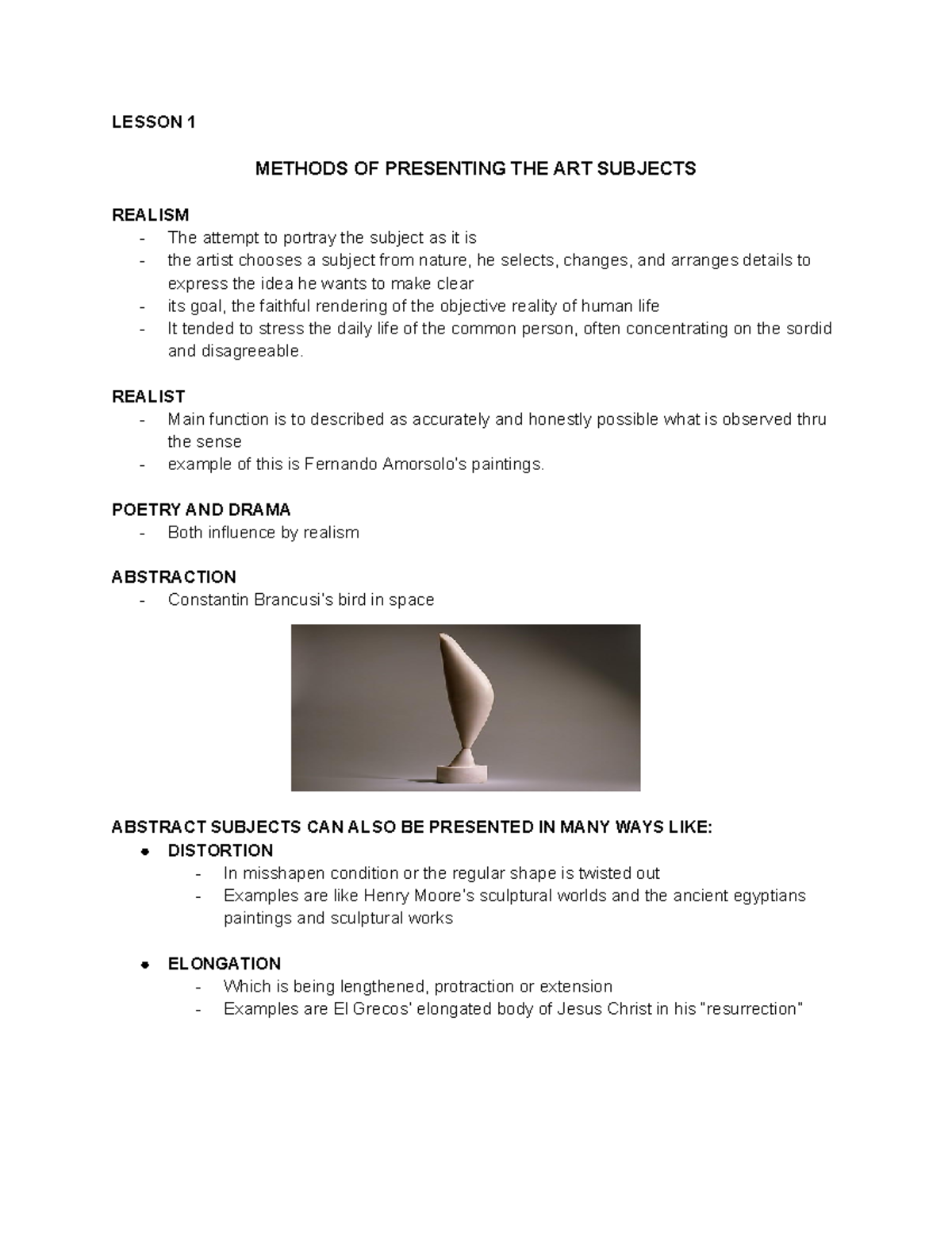 METHODS OF PRESENTING ART SUBJECTS: AN OVERVIEW OF STYLES - Studocu