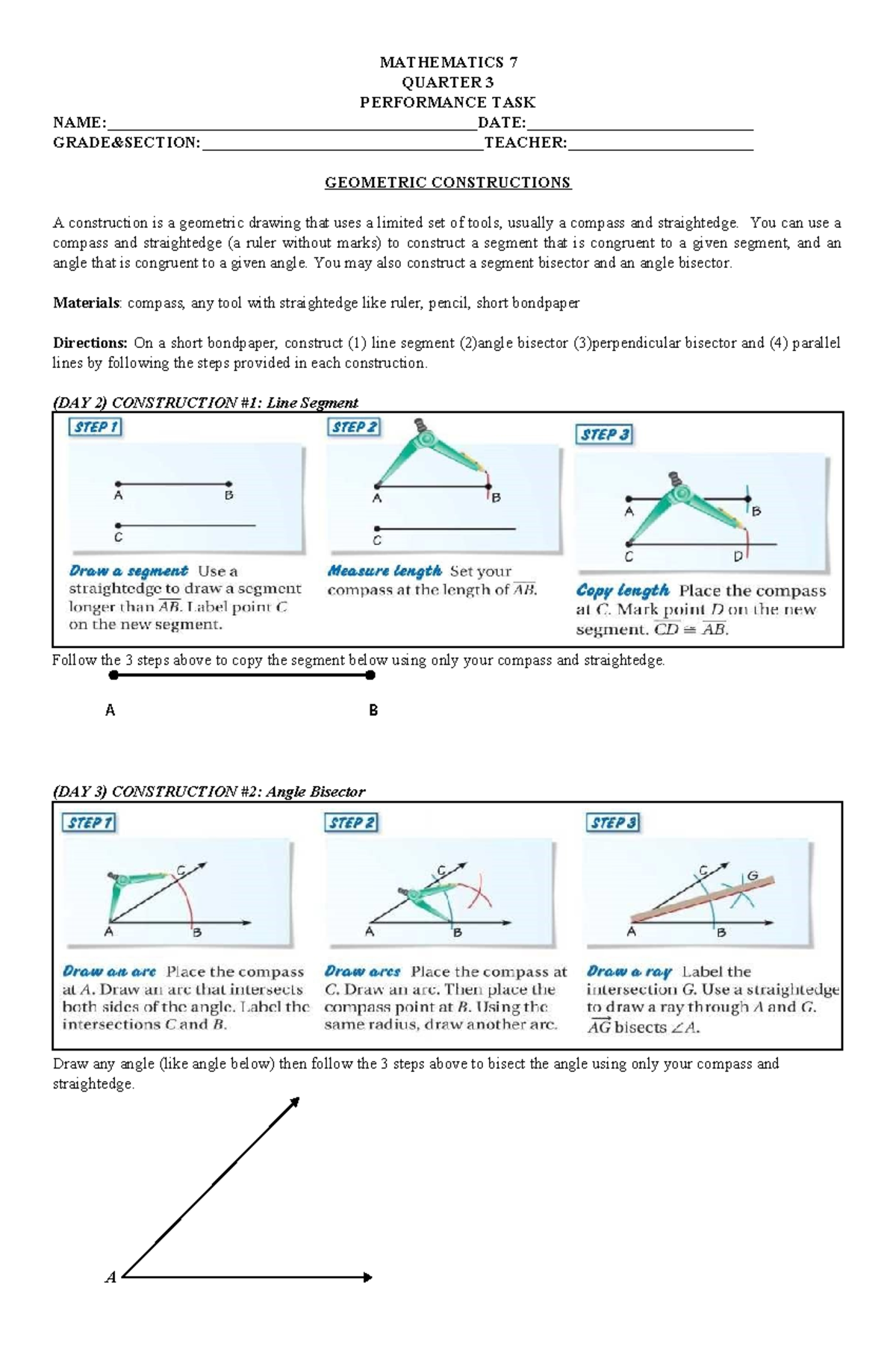 MDL-Q3-WK4 - Performance Task: Geometric Constructions in Math 7 - Studocu