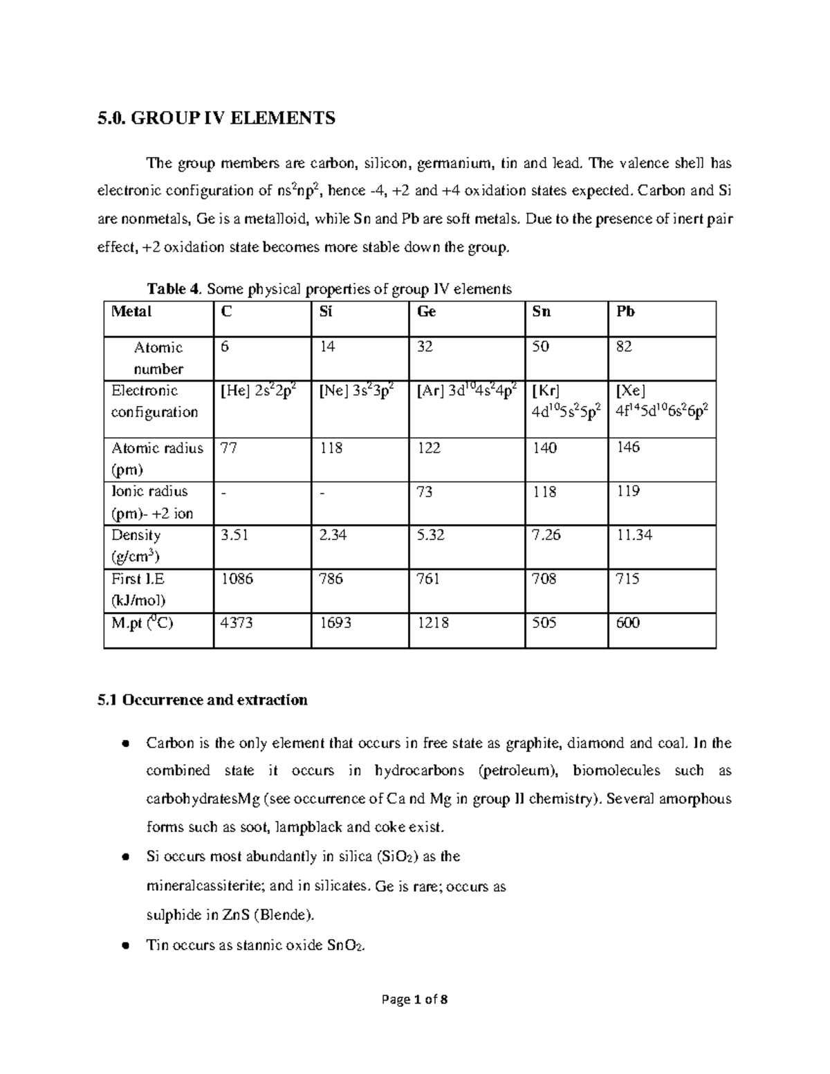 Group IV Elements: Properties, Reactions, and Applications (CHEM 101 ...