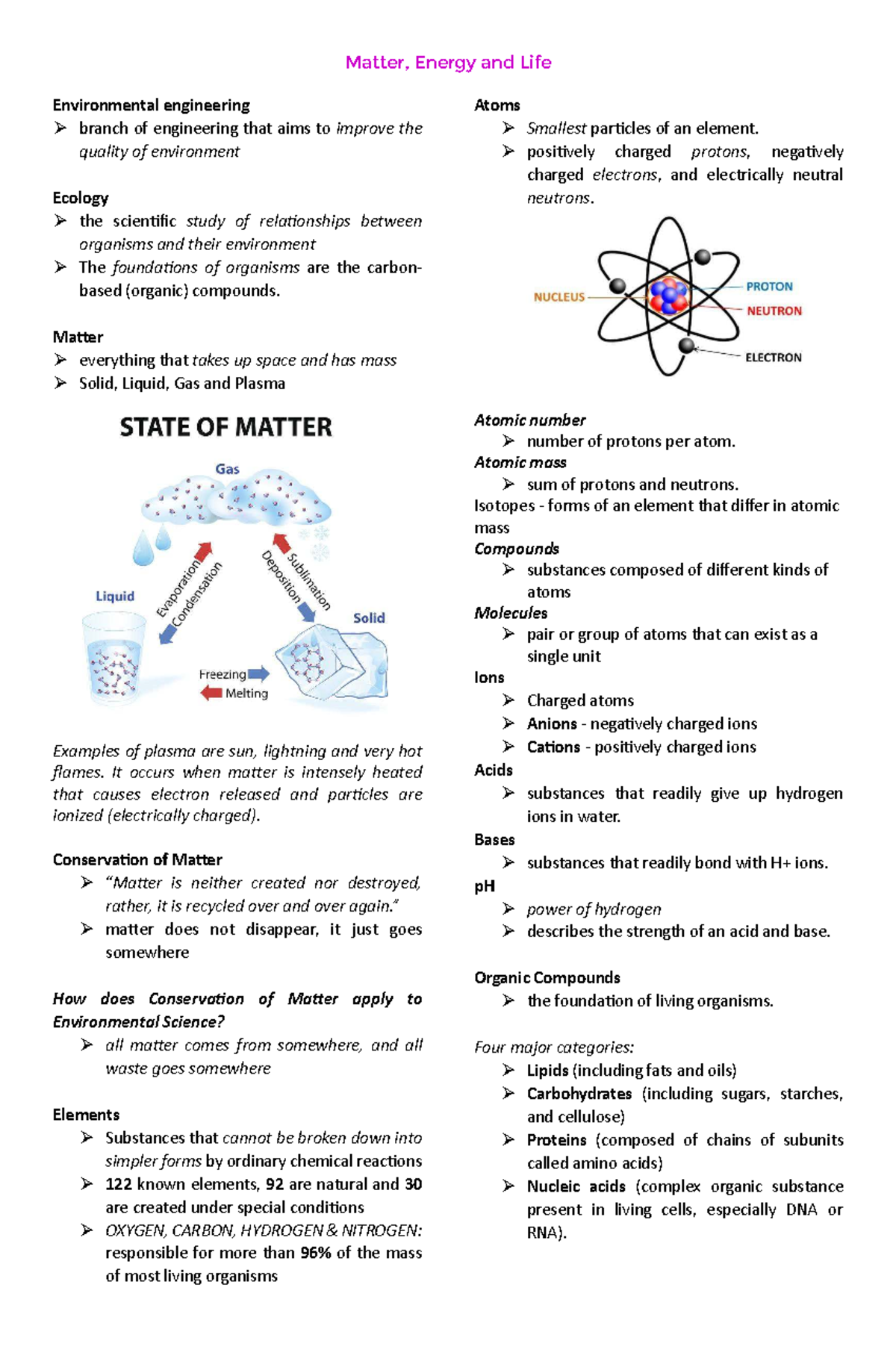 Matter, Energy, and Life: Environmental Science Overview (ENG 101) - Studocu