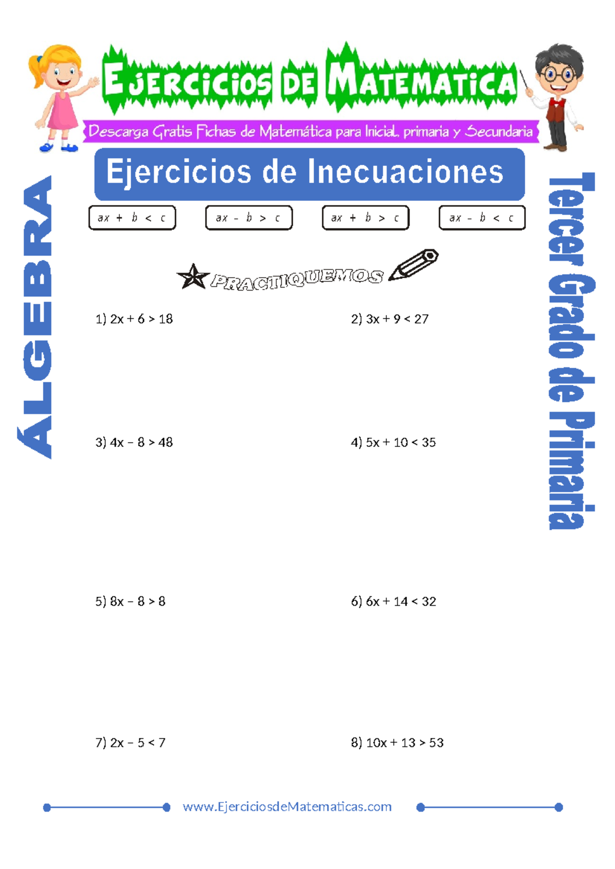 Ejercicios de Inecuaciones para Tercero de Primaria - Geología - a x + b c a x + - Studocu
