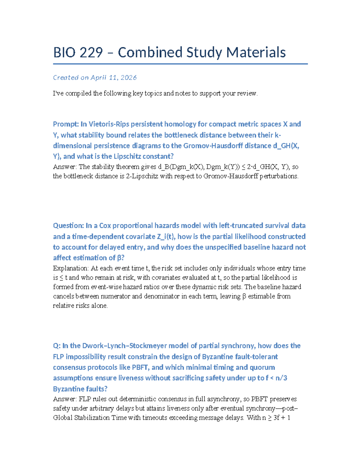 BIO 229 Comprehensive Study Guide for Key Topics and Concepts - Studocu