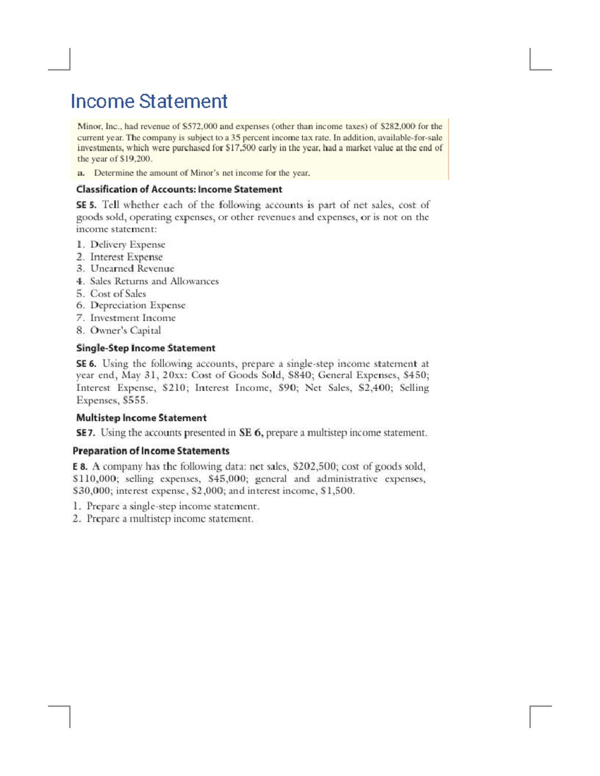Income Statement & Balance Sheet Practice Questions for ACCT 101 - Studocu