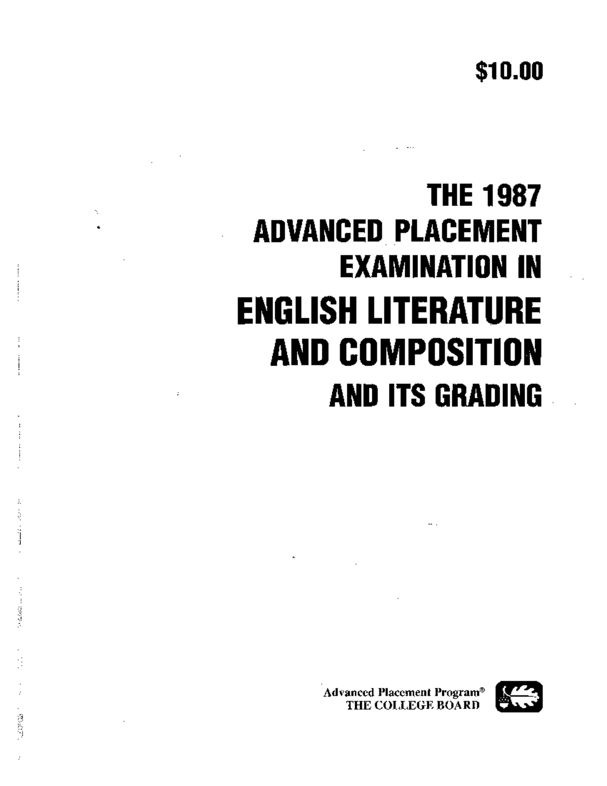 1987 AP English Literature and Composition Exam MCQ Multiple Choice ...