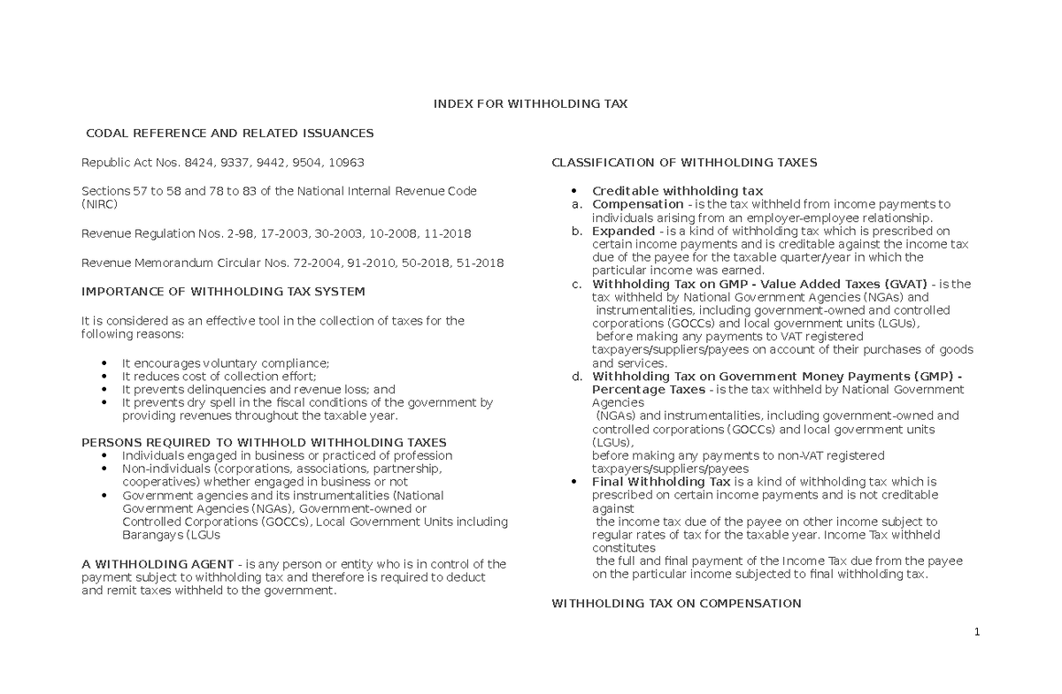 Withholding Tax System Overview and Guidelines (Tax 101) - Studocu