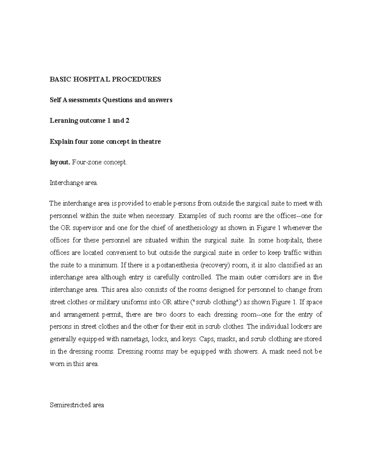 Basic Hospital Procedures: Self-Assessment & Answers Guide - Studocu