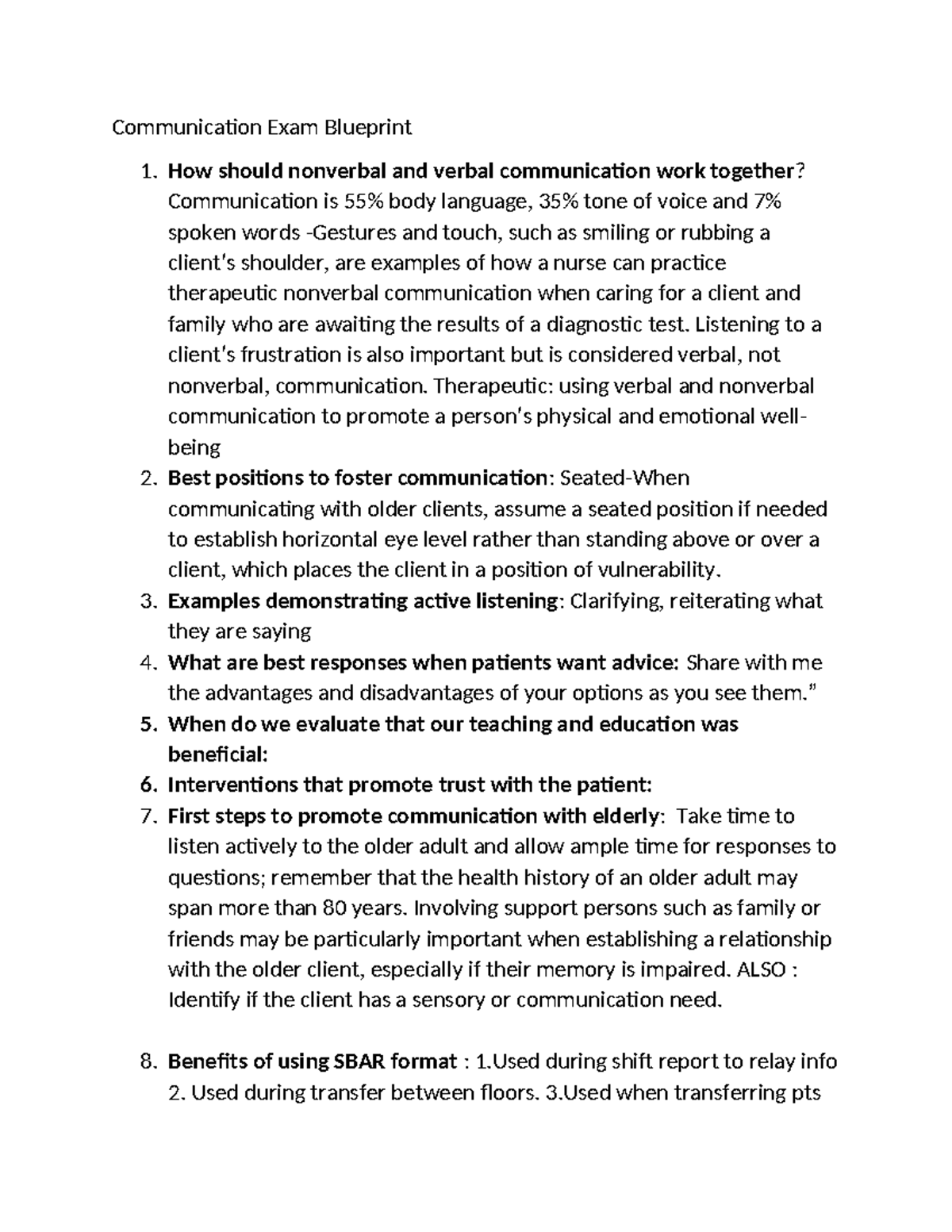 Communication Exam Blueprint 2: Integrating Verbal & Nonverbal Skills ...