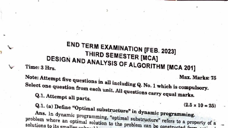 END TERM EXAMINATION THIRD SEMESTER DESIGN AND ANALYSIS OF ALGORITHMS ...
